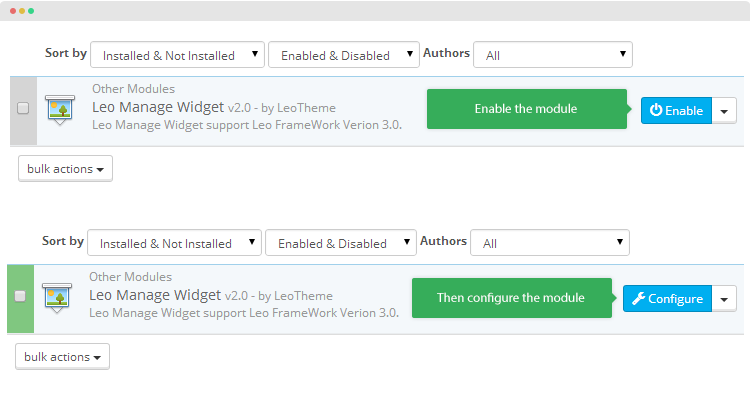 Leo Manage Widget Module - Userguide